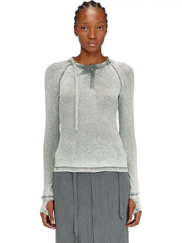 DIESEL® Rib-jersey Top With Biker Neck Strap - Grey