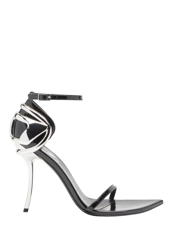 DIESEL® D-ten & Half Stiletto Sandals In Patent Leather And Satin - Black