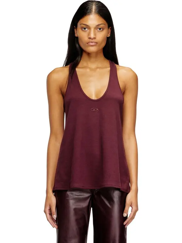 DIESEL® Ribbed Tank Top With Oval D Detail - Red