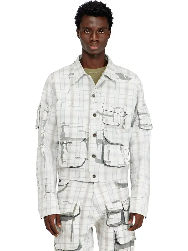 DIESEL® Checked Denim Jacket With Peel-off Effect - Grey