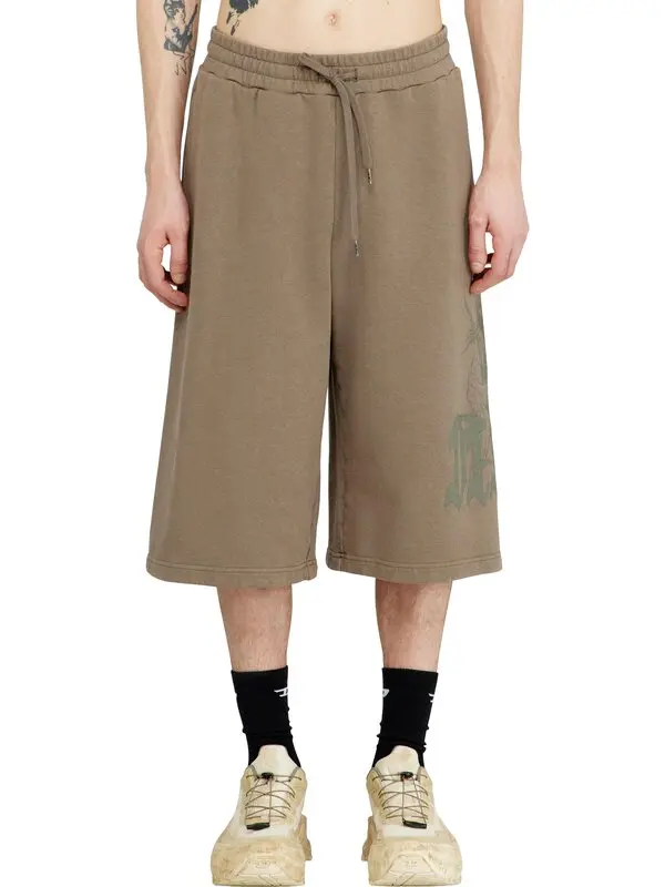 DIESEL® Treated Longline Logo Print Sweat Shorts - Beige