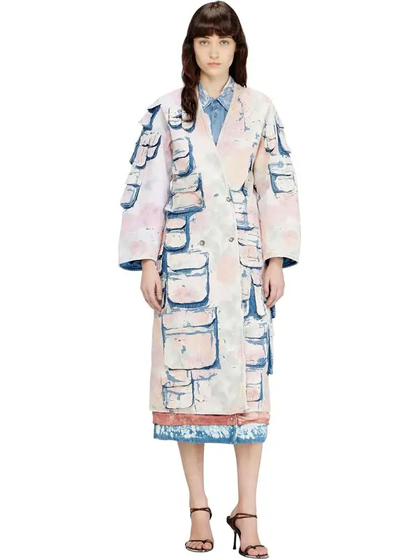 DIESEL® Double-breasted Denim Coat With Patch Pockets And Overlay - Multicolor