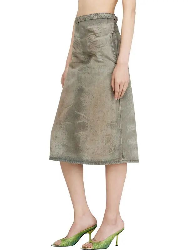 DIESEL® Cotton-hemp Satin Denim Midi Skirt - Grey