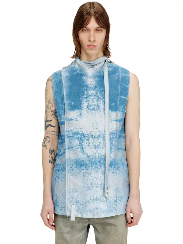DIESEL® Sleeveless Biker Strap Vest In Satin Denim - Blue