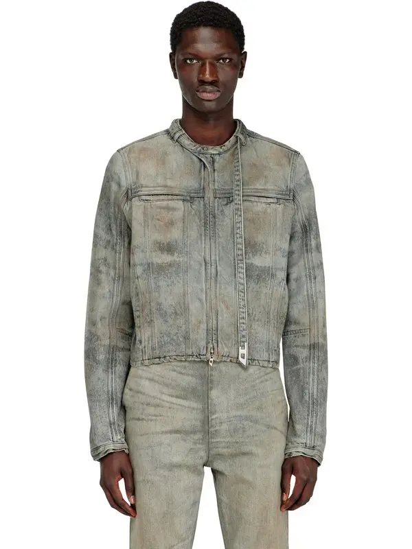 DIESEL® Cotton-hemp Satin Denim Biker Jacket With Strap Detail - Grey
