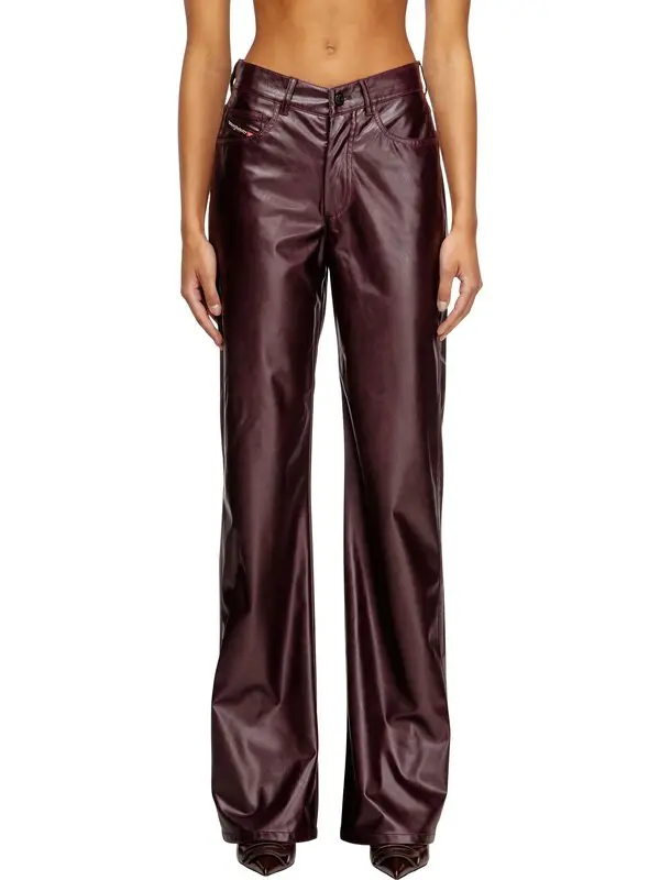DIESEL® Burgundy Coated Fabric Straight-leg Pants - Red