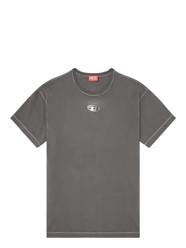 DIESEL® Light Cotton T-shirt With Metallic Oval D Logo - Grey