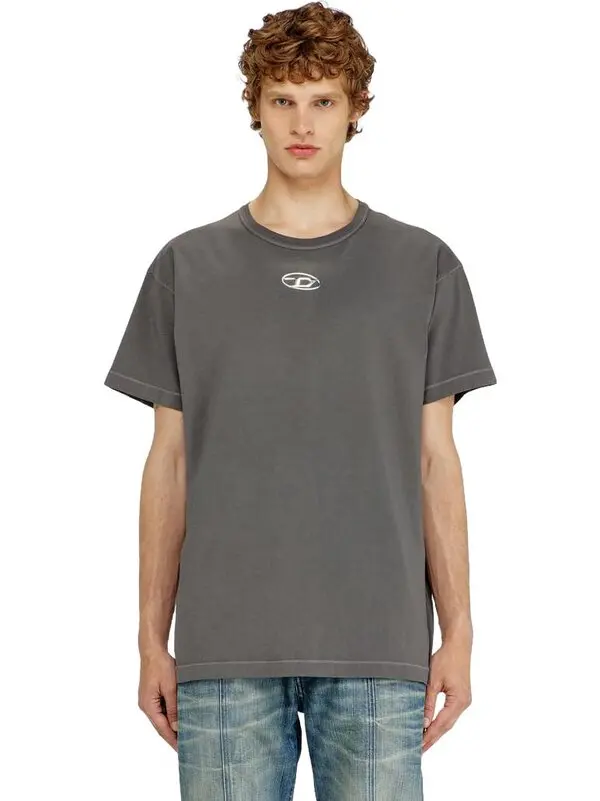 DIESEL® Light Cotton T-shirt With Metallic Oval D Logo - Grey