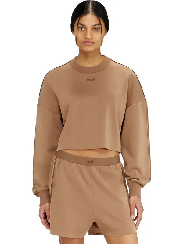 DIESEL® Cropped Stretch Scuba Top With Tonal Oval D Logo - Brown