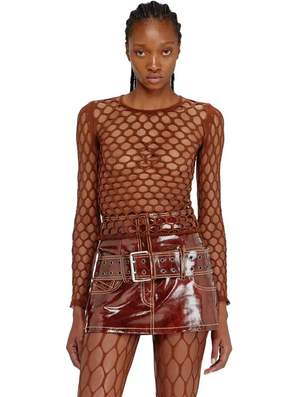 DIESEL® Mesh Knit Long Sleeve Top - Brown