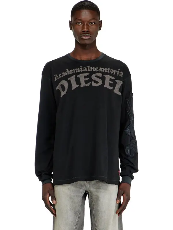 DIESEL® Long-sleeve T-shirt With Prints And Patches - Black