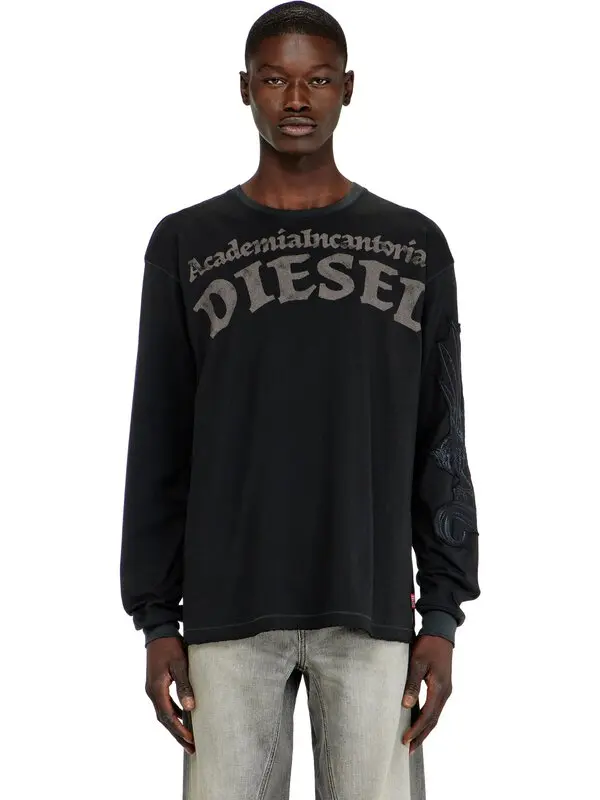 DIESEL® Long-sleeve T-shirt With Prints And Patches - Black