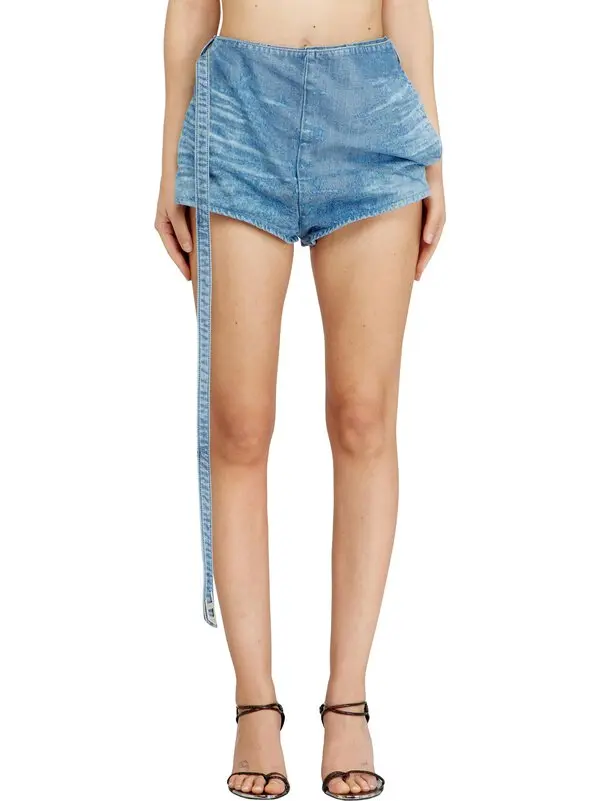 DIESEL® High-waist Deconstructed Satin Denim Shorts - Blue