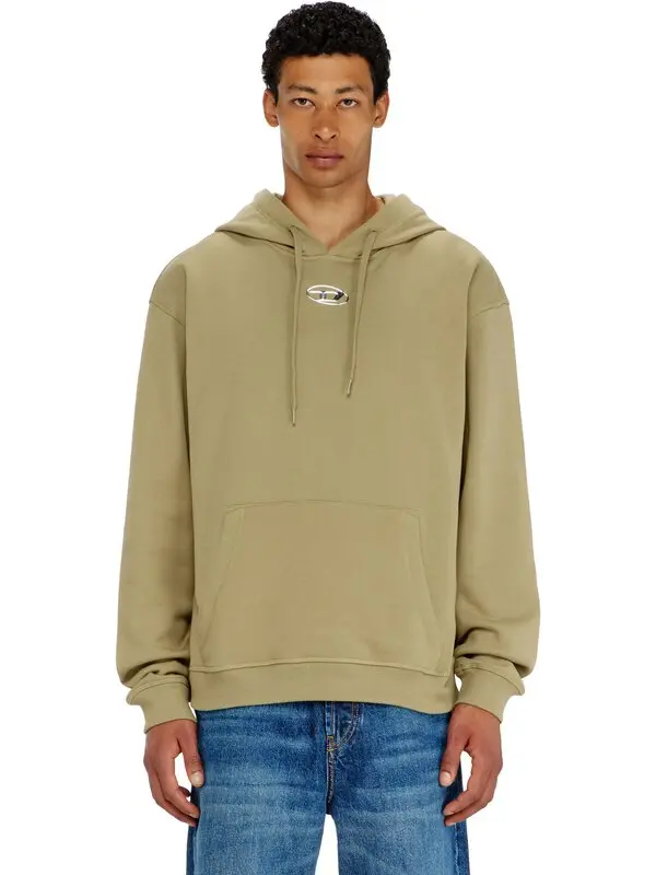 DIESEL® Cotton Hoodie With Metallic Oval D Logo - Green