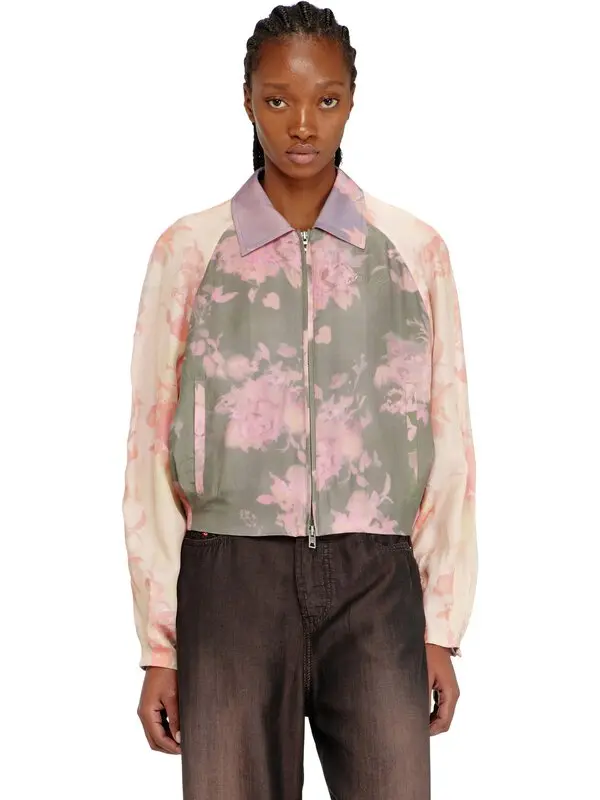 DIESEL® Floral Crinkled Acetate Bomber Jacket - Multicolor
