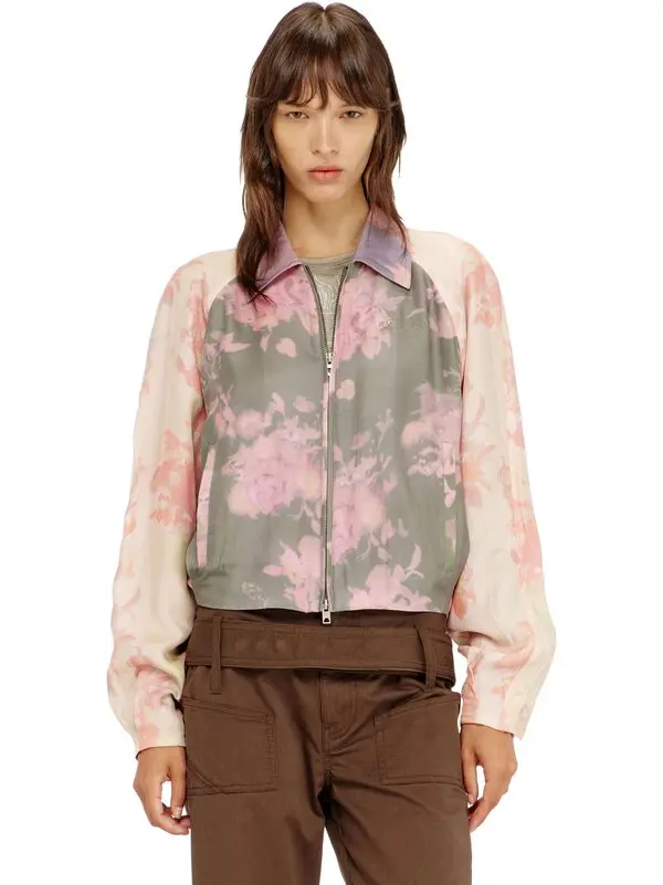 DIESEL® Floral Crinkled Acetate Bomber Jacket - Multicolor