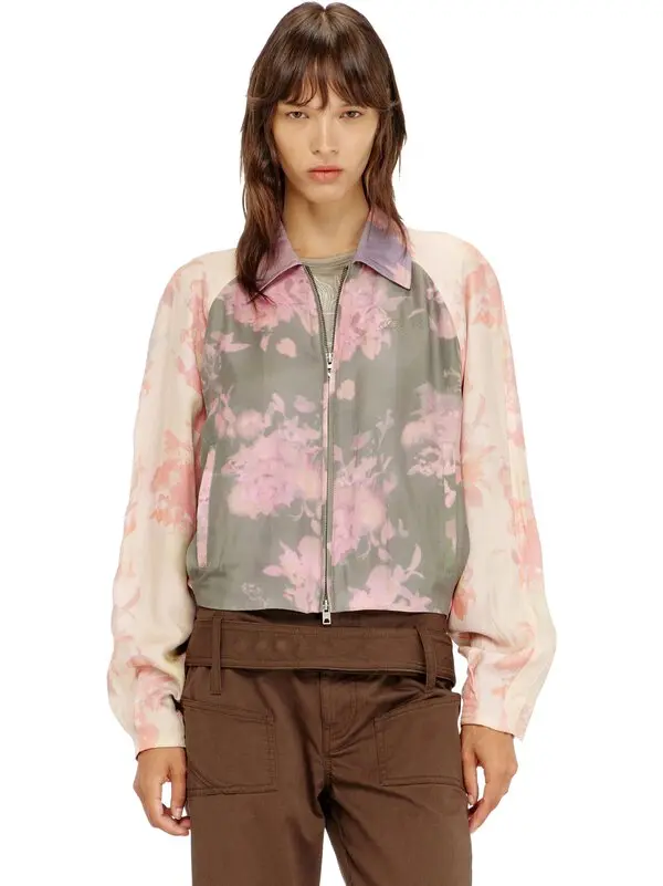 DIESEL® Floral Crinkled Acetate Bomber Jacket - Multicolor
