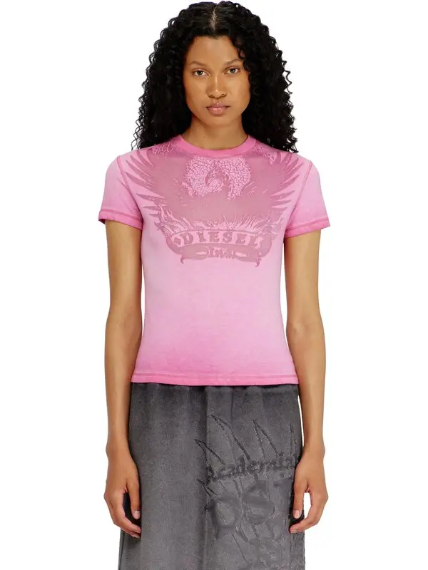 DIESEL® Slim Fit T-shirt With Dévoré Phoenix Print - Pink