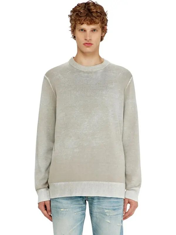 DIESEL® Cotton Jumper With Embroidered Logo And Distressed Print - Grey