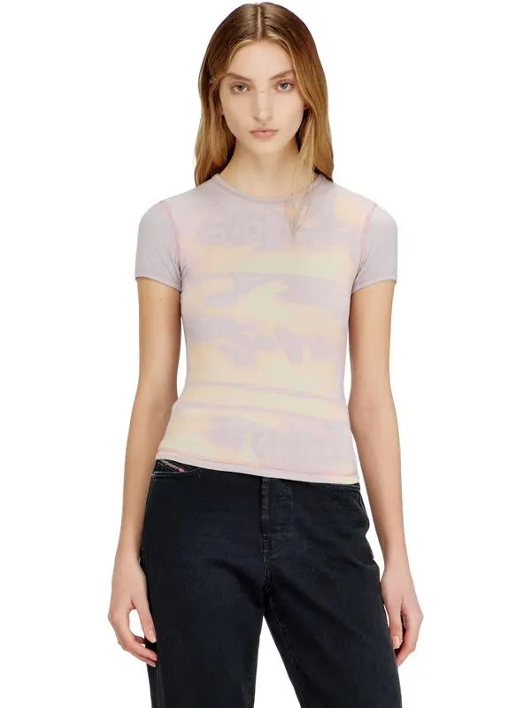 DIESEL® Slim Fit Rib Knit Graphic Print Top - Violet