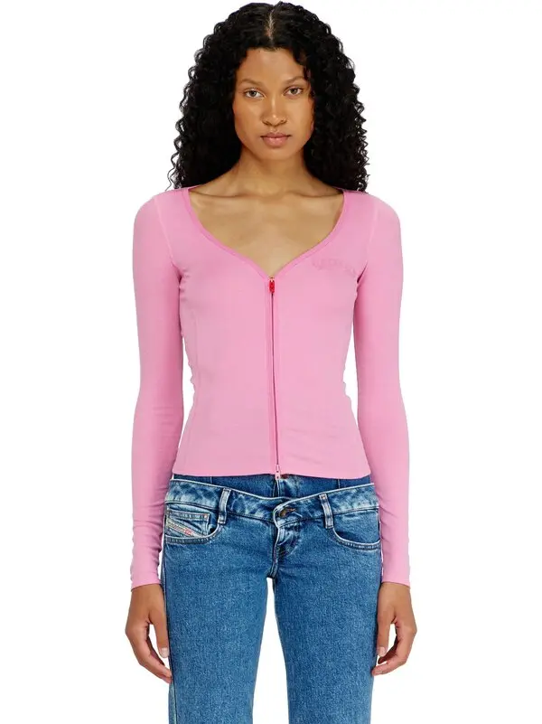 DIESEL® Slim-fit V-neck Lyocell Zip-up Top - Pink