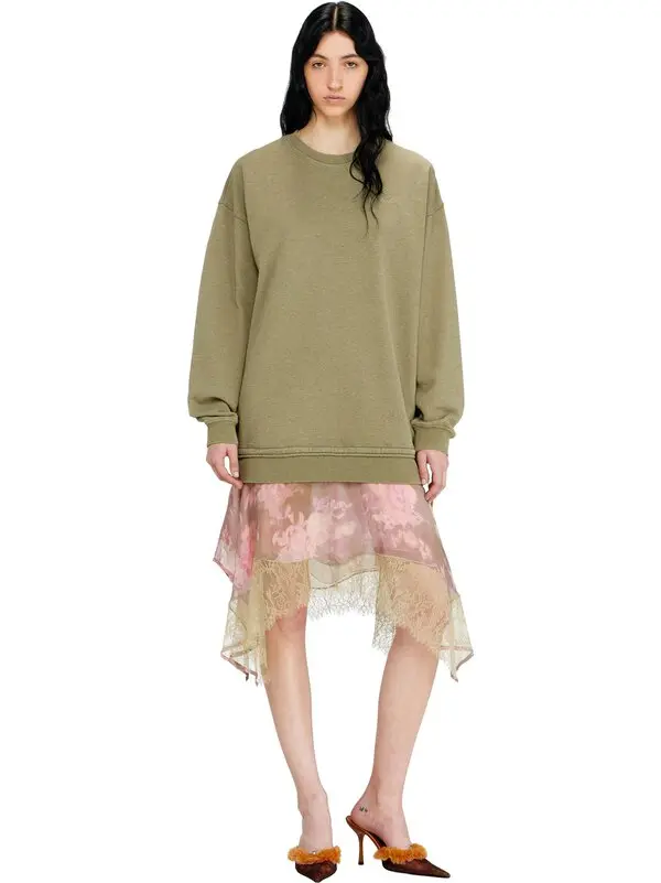 DIESEL® Asymmetrical Layered Sweatshirt Dress With Chiffon And Lace Skirt - Multicolor