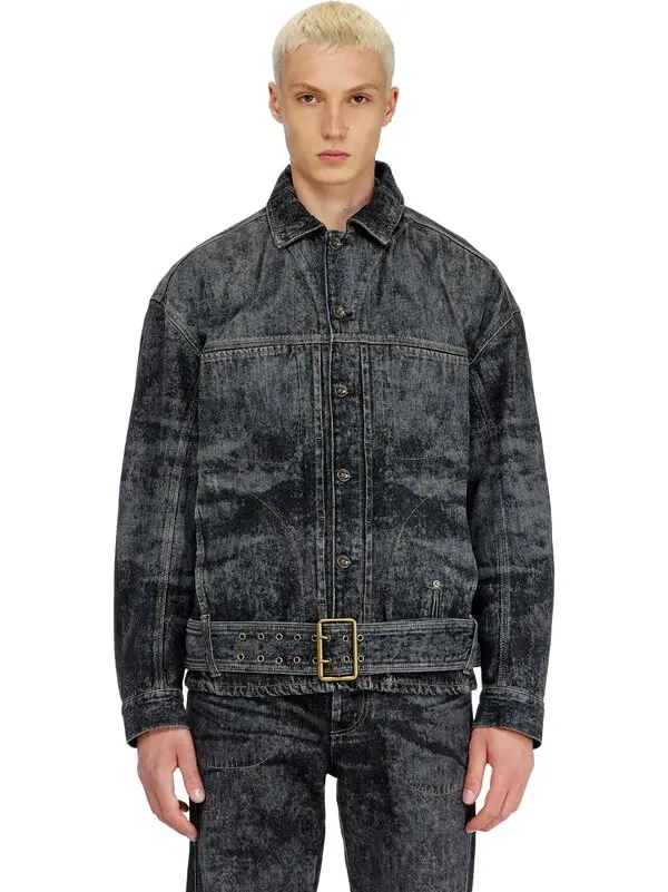 DIESEL® Biker-inspired Denim Jacket With Gold-tone Hardware - Grey