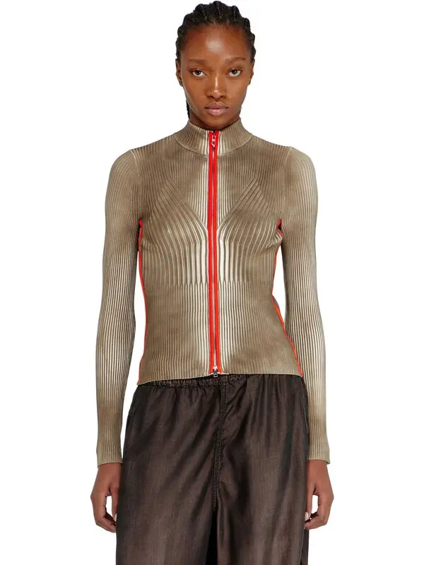 DIESEL® Ribbed Zip Cardigan With Contrast Bands - Multicolor