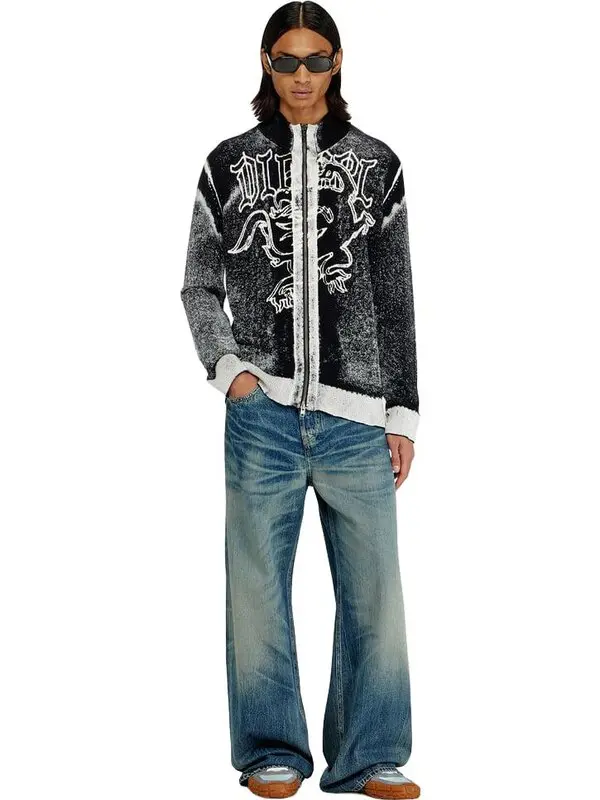 DIESEL® Treated Zip Cardigan With Griffin Motif - Multicolor