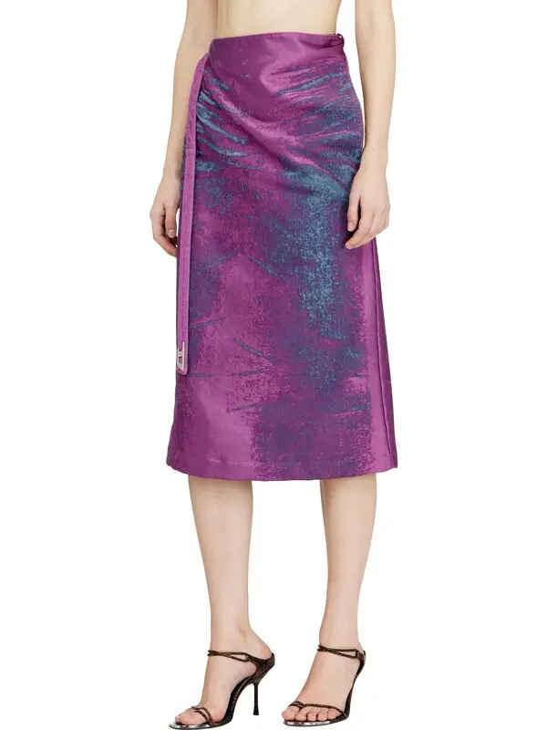 DIESEL® Midi Skirt In Satin Denim With Deconstructed Front And Self-tie Belt - Violet