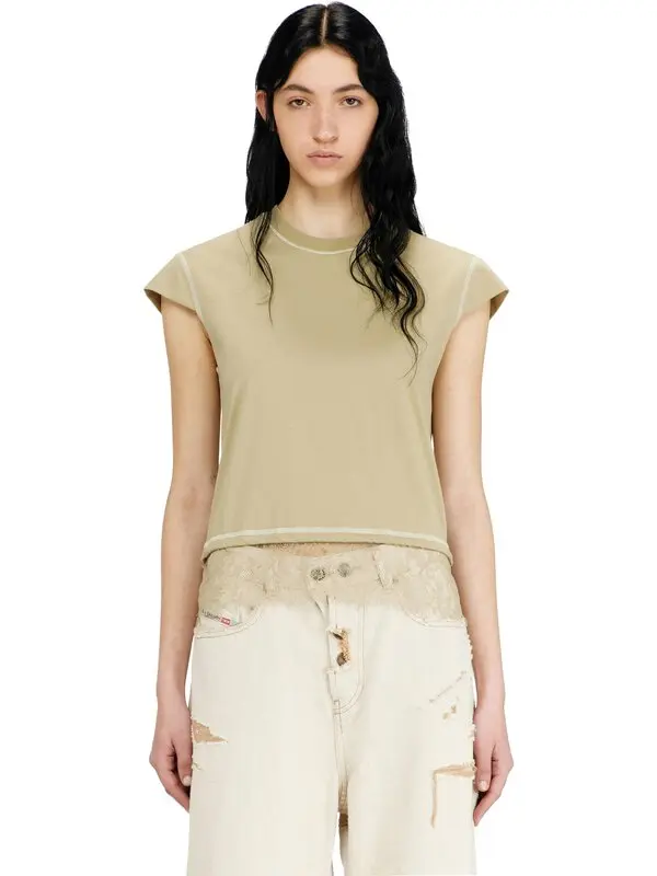DIESEL® Jersey T-shirt With Lace Hem - Beige