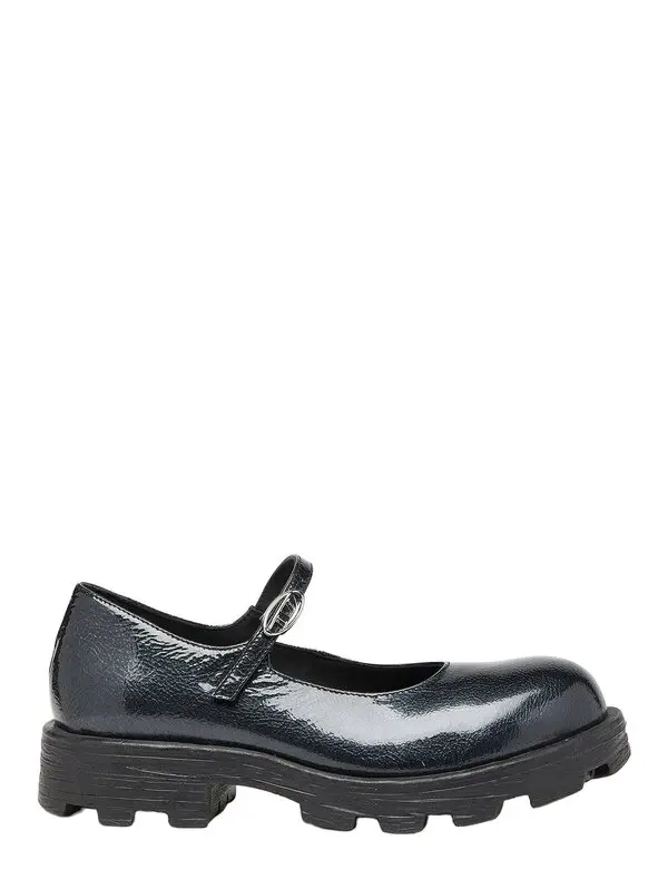DIESEL® Patent Leather Mary Jane Flats With Chunky Lug Sole - Black