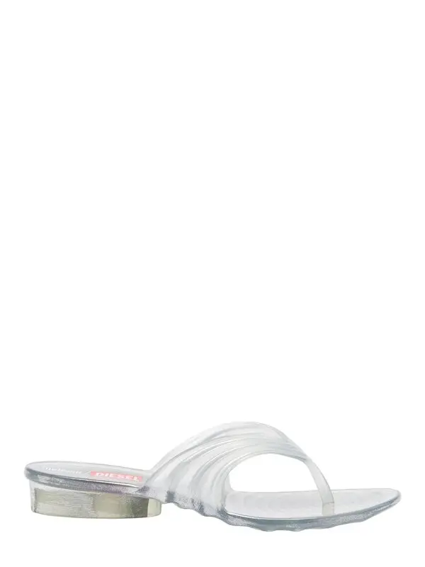DIESEL® Sculptural Flip-flops With Block Heel And Monogram Detail - Silver