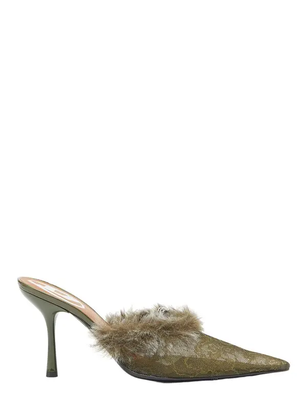 DIESEL® D-ten & Half Pointed Toe Stiletto Mule With Fuzzy Trim - Green