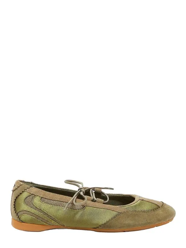 DIESEL® D-mile Ballet Flats With Lace-up Front And Suede Accents - Green