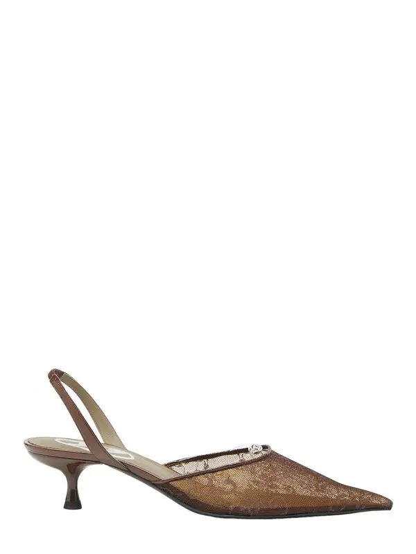 DIESEL® D-ten & Half Slingback Pointed Toe Kitten Heel Shoes - Brown