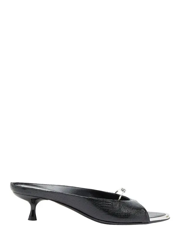 DIESEL® D-diam's Lizard-effect Leather Mules With Metallic Trim - Black