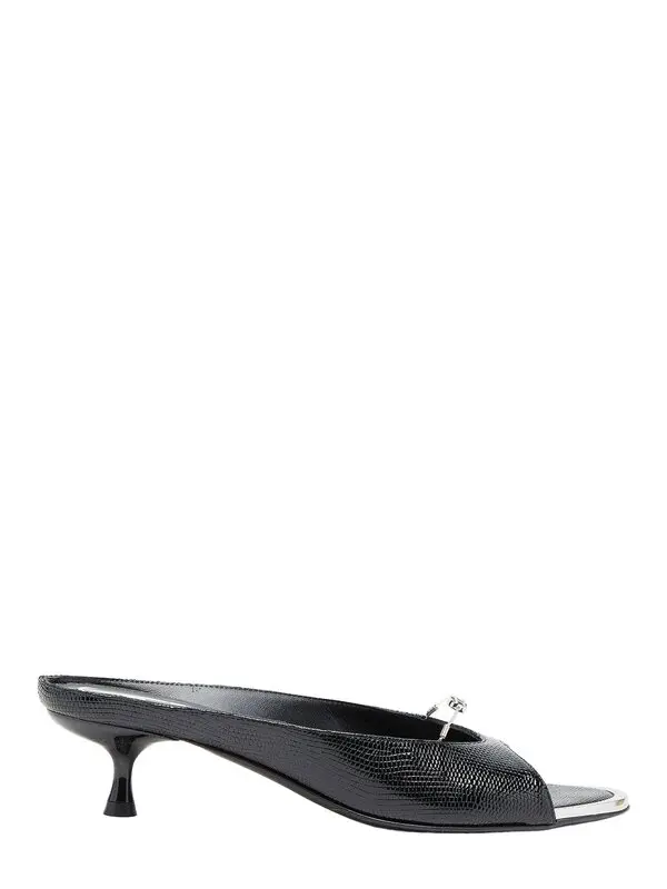 DIESEL® D-diam's Lizard-effect Leather Mules With Metallic Trim - Black
