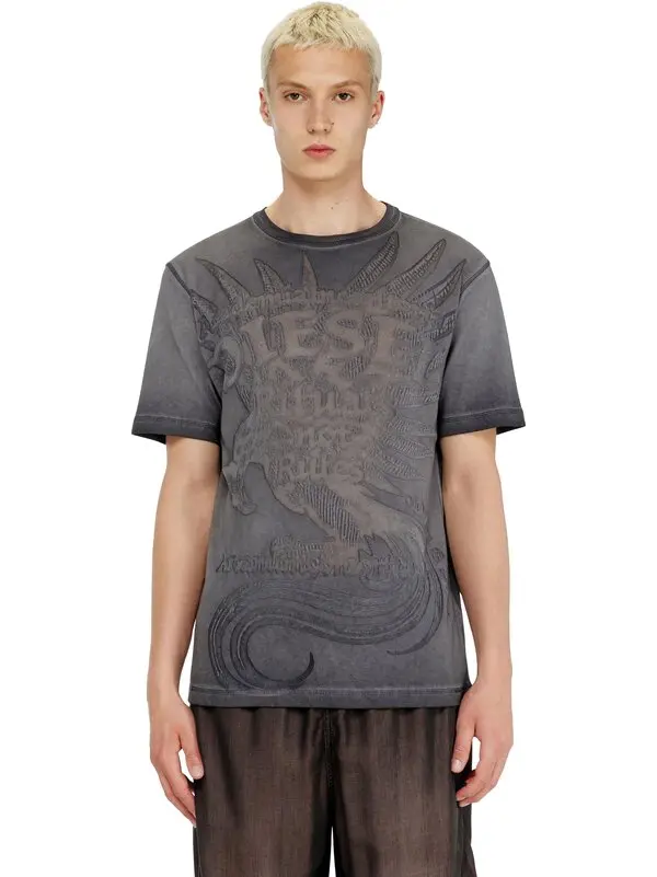 DIESEL® Jersey T-shirt With Embossed Graphic - Grey