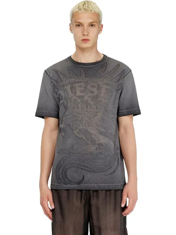 DIESEL® Jersey T-shirt With Embossed Graphic - Grey