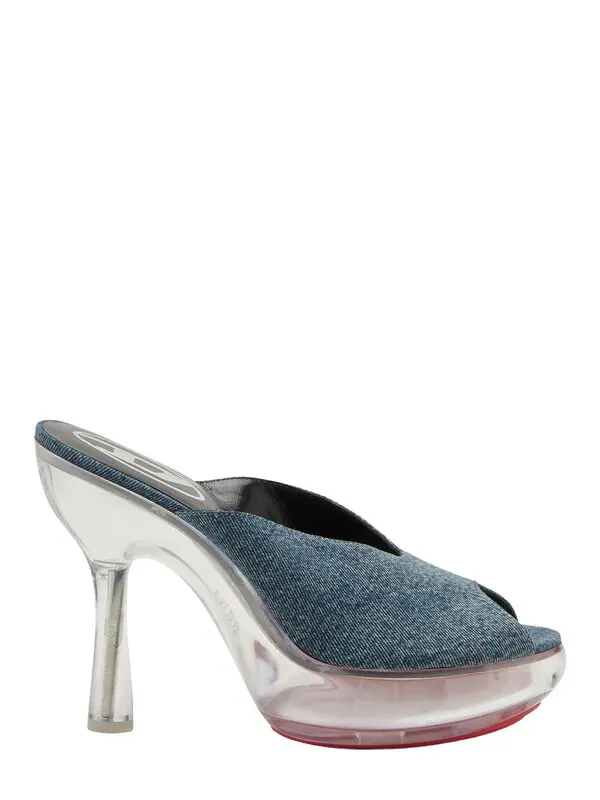 DIESEL® D-lake Platform Mules In Denim And Plexiglass - Blue