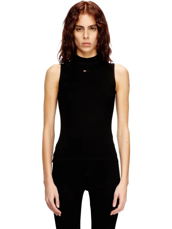 DIESEL® Ribbed Mock Neck Tank Top - Black
