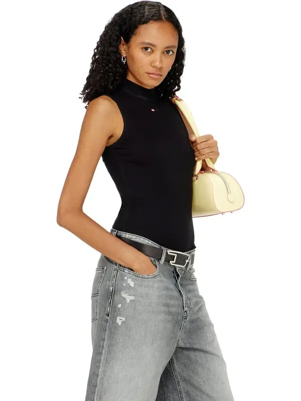 DIESEL® Ribbed Mock Neck Tank Top - Black