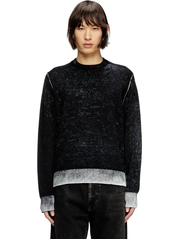 DIESEL® Reverse-print Cotton Crewneck Pullover - Black