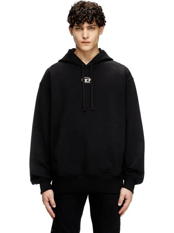 DIESEL® Oversized Hoodie With Metallic Logo - Black
