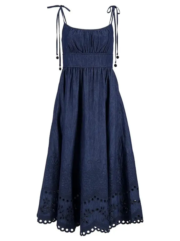 Zimmermann Ink Broderie Denim Midi Dress - Blue