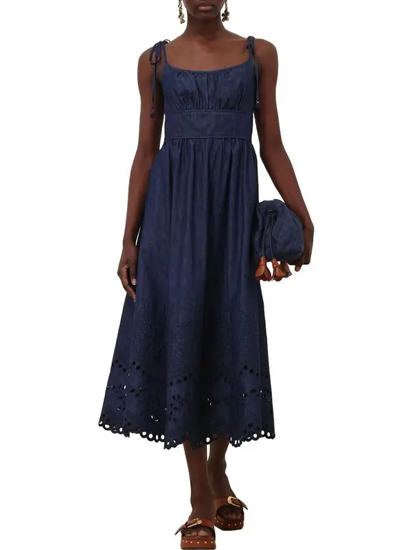 Zimmermann Ink Broderie Denim Midi Dress - Blue