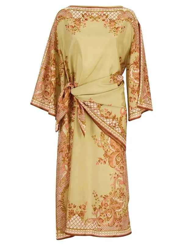 Zimmermann Sage Paisley Silk Wrap Midi Dress - Green