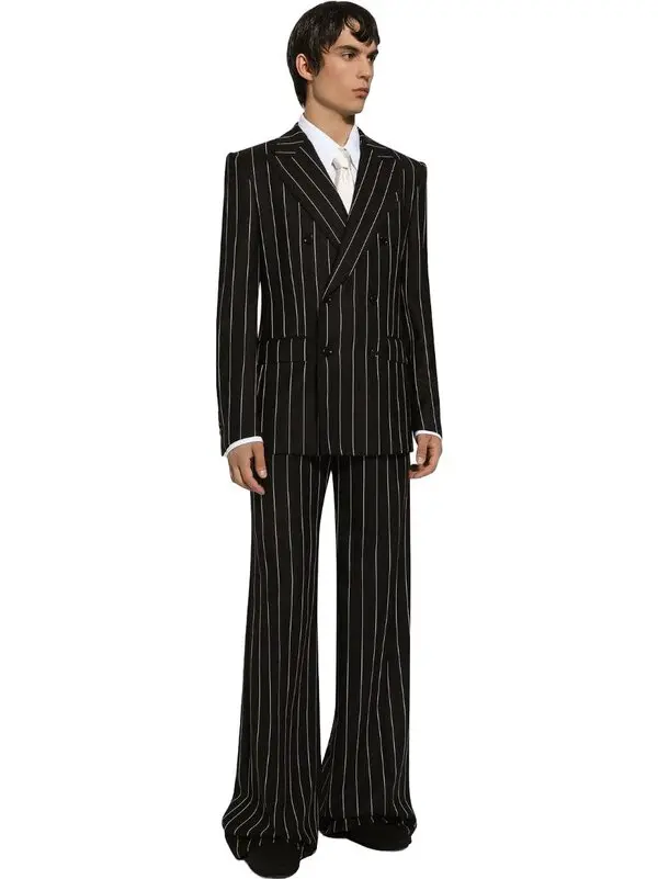 Dolce & Gabbana Pinstripe Wool Double-breasted Jacket - Black
