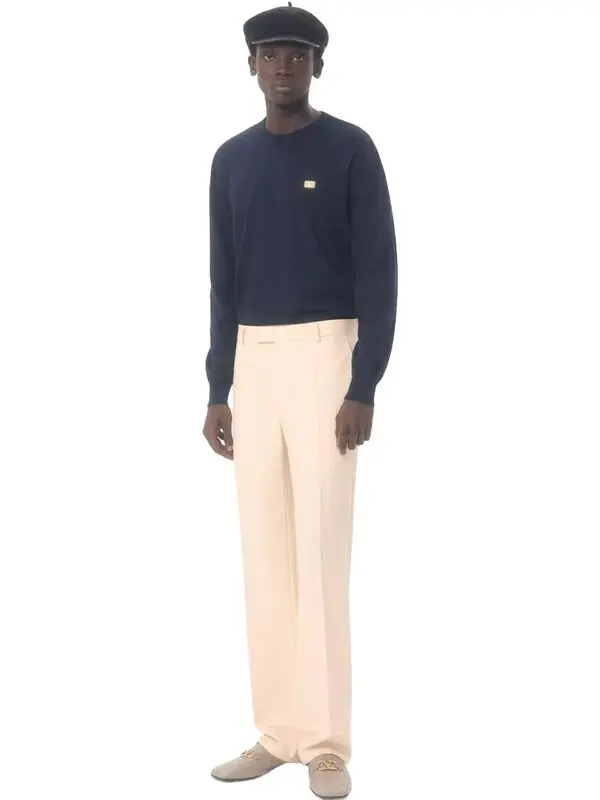 Valentino Garavani Navy Wool Jumper With Vlogo Patch - Blue